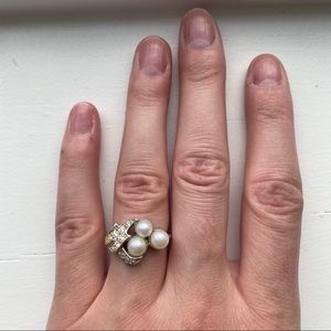 Avon | Jewelry | Vintage Avon Silver Pearl Diamond Cluster Ring | Poshmark